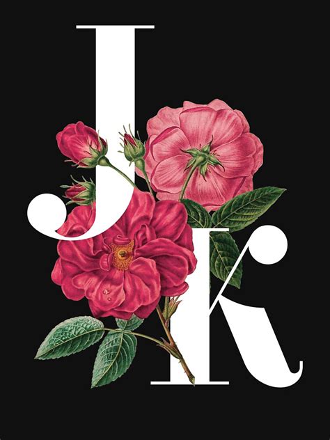 J K Couples Initial Letter Floral Typography J K For Valentines Day T Shirt For Sale
