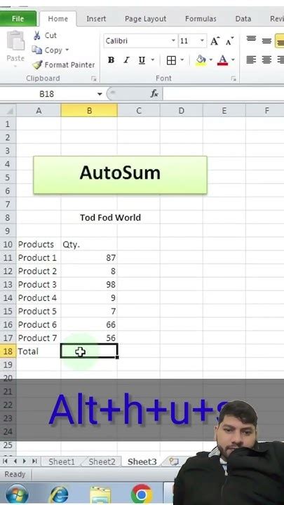 Excel Auto Sum Shortcut Key Excel Tips Exceltips Youtube