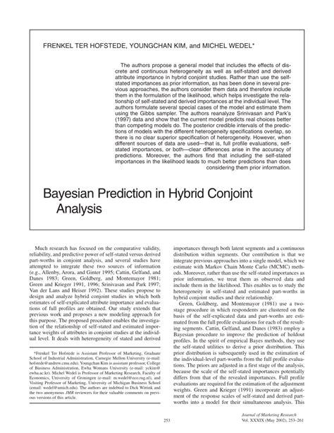 Pdf Bayesian Prediction In Hybrid Conjoint Analysis