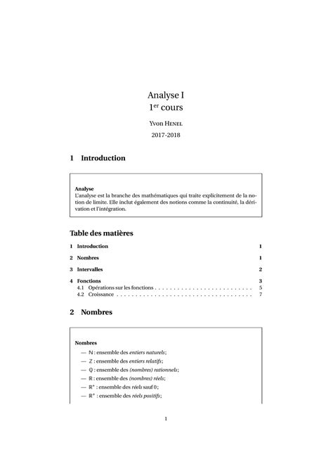 ANAC FR Arti Notes De Cours S ANALYSE Analyse I Er Cours Yvon Henel Studocu