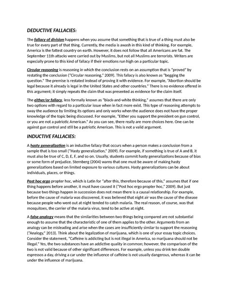 Deductive Fallacies Deductive Fallacies The Fallacy Of Division Happens When You Assume That