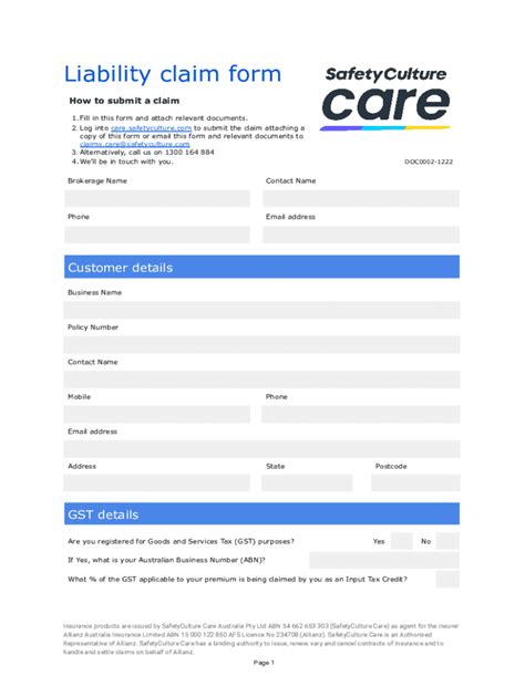 Fillable Online Sc Care Liability New Claim Form Doc0002 1222 V4