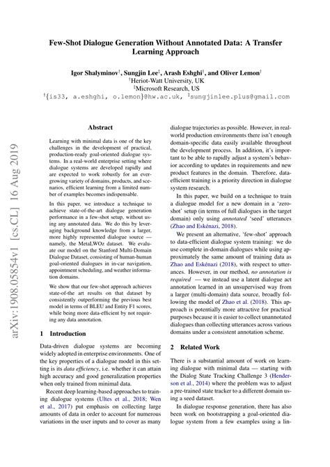 Pdf Few Shot Dialogue Generation Without Annotated Data A Transfer Learning Approach