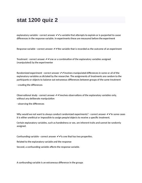 Stat 1200 Quiz 2 With Verified Answers Rated A Exams Nursing Docsity