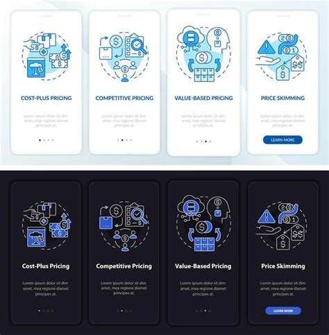 Premium Vector Pricing Approaches Night And Day Mode Onboarding Mobile App Screen Walkthrough
