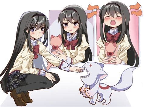 Akemi Homura Kyubey Sakaki And Kamineko Mahou Shoujo Madoka Magica