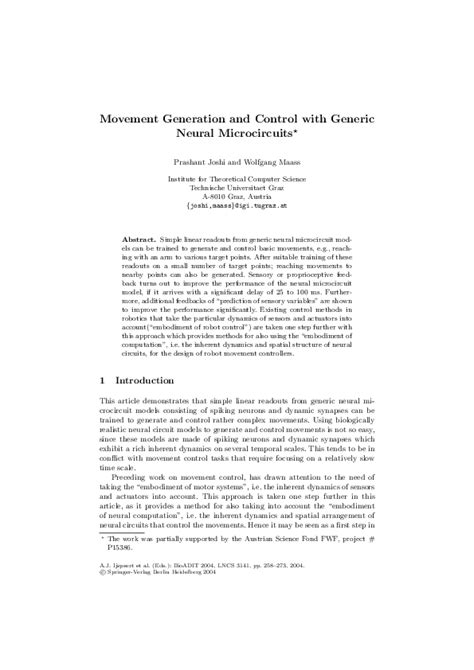 Pdf Movement Generation And Control With Generic Neural Microcircuits