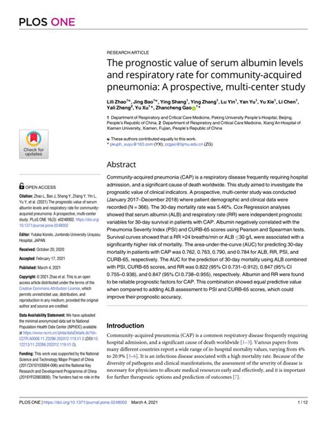Pdf The Prognostic Value Of Serum Albumin Levels And Respiratory Rate