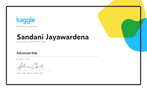 Sandani Jayawardena Completed The Advanced Sql Course On Kaggle