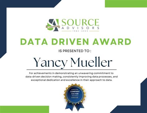 Congratulations Yancy Mueller For Receiving The Data Driven Company Culture Award Yancy Is An