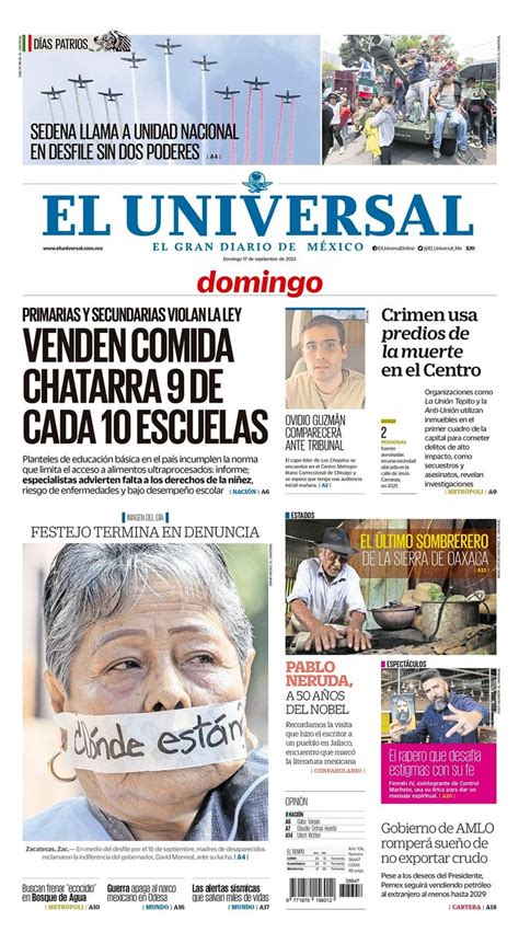 Portada Impresa 17 De Septiembre De 2023 El Universal Portadas