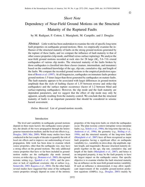 Pdf Dependency Of Near Field Ground Motions On The Structural Maturity Of The Broken Faults