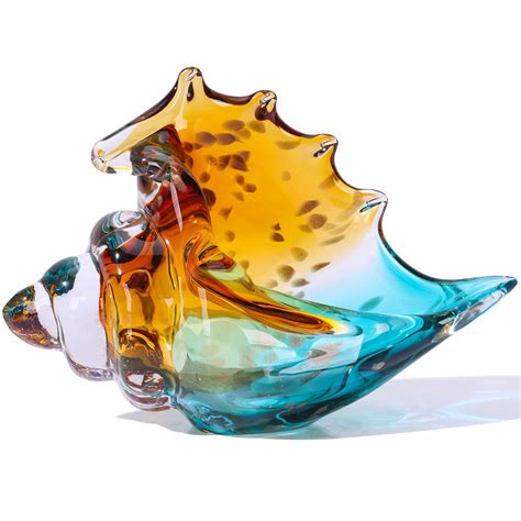 Sea Glass Art Figurines Hand Blown Conch Shell Sculpture Green Sea Glass Decor Creative Conch