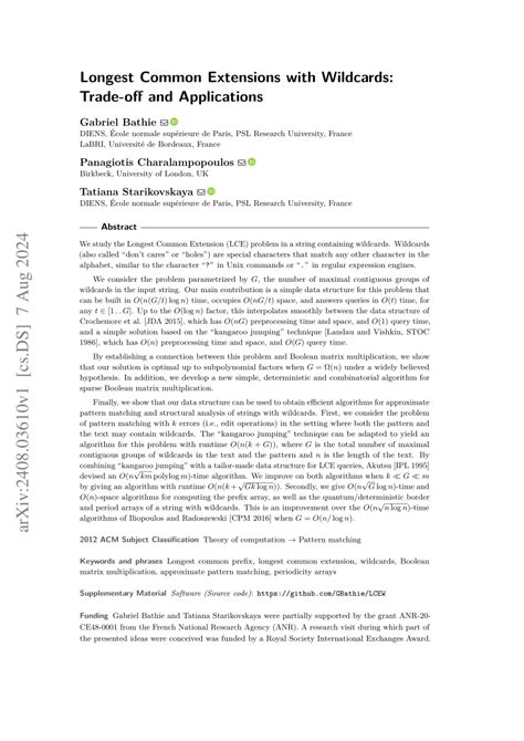 Pdf Longest Common Extensions With Wildcards Trade Off And Applications