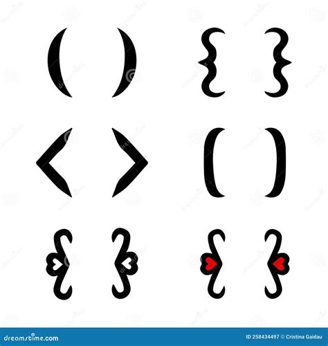 Black Curly Braces Set Vector Illustration Isolated On White Background Stock Vector