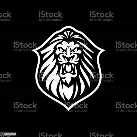 사자 머리와 방패 마스코트 로고 디자인 라이온 엠블럼 벡터 일러스트 레이 션 갈기에 대한 스톡 벡터 아트 및 기타 이미지