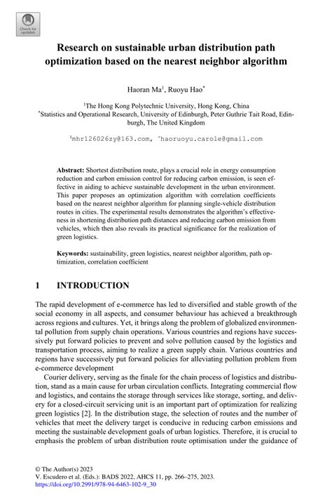 Pdf Research On Sustainable Urban Distribution Path Optimization