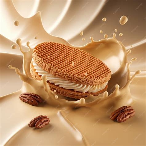 Photorealistic Circular Wafer With Cream Filling And Golden Cream