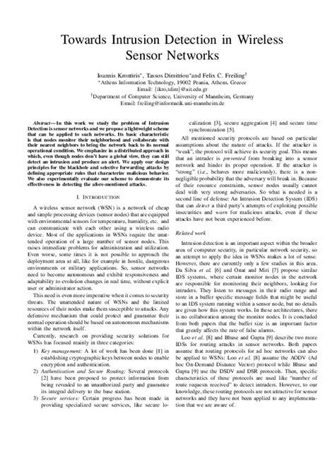 Pdf Towards Intrusion Detection In Wireless Sensor Networks Ioannis