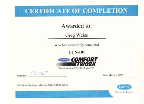 Carrier Comfort Network Ccn 101 Certificate Advanced Performance