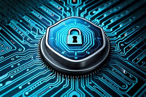 In This Abstract Cyberattack Block Concept A Shield With A Lock Icon Is Depicted On A Circuit