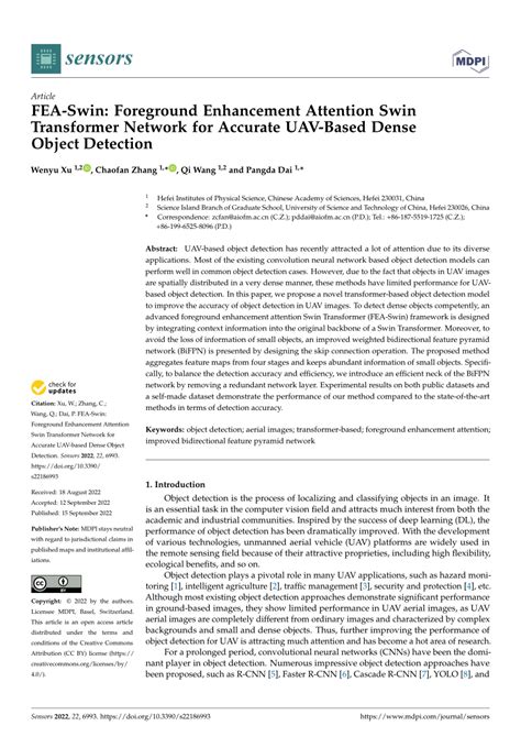 PDF FEA Swin Foreground Enhancement Attention Swin Transformer Network For Accurate UAV Based