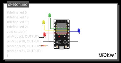 Simukador 4 LEDS Wokwi ESP32 STM32 Arduino Simulator