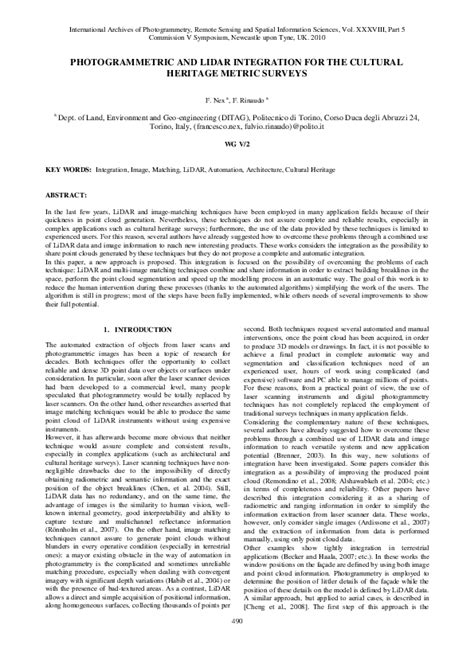 pdf photogrammetric and lidar integration for the cultural heritage