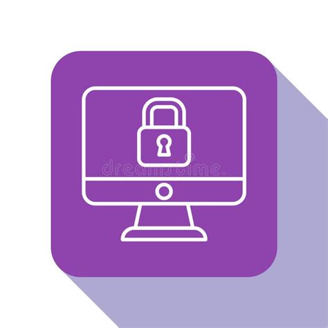 White Line Lock On Computer Monitor Screen Icon Isolated On White Background Security Safety
