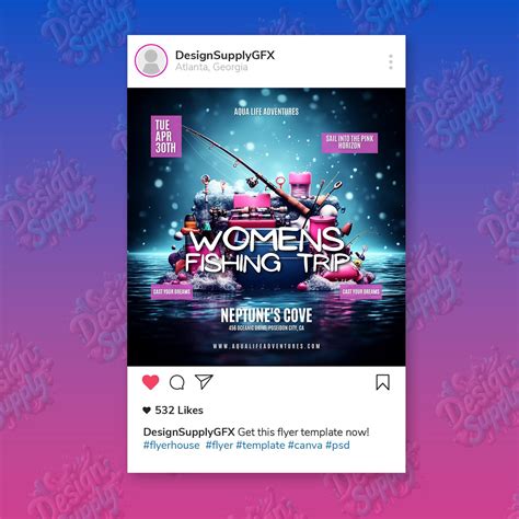 Womens Fishing Trip Flyer Template Editable Angling Event Invitation