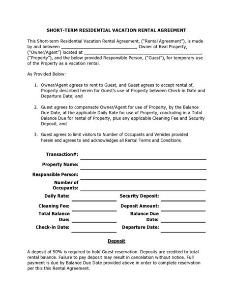 80 Short Term And Vacation Rental Agreement Templates [word Pdf]