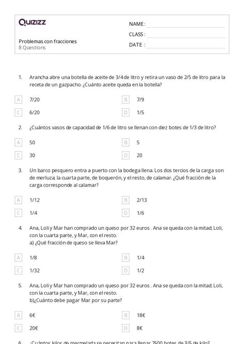 Hojas De Trabajo De Fracciones Para Sexto Grado Tareas De Matemáticas