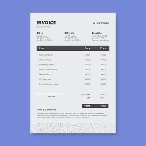 Free Vector Plumber Invoice Template Design
