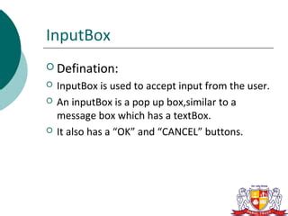 INPUT BOX VBA PPT Computing Technology Computing