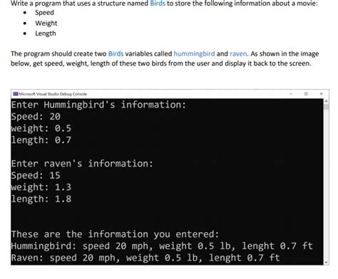 solved write a program that uses a structure named birds to