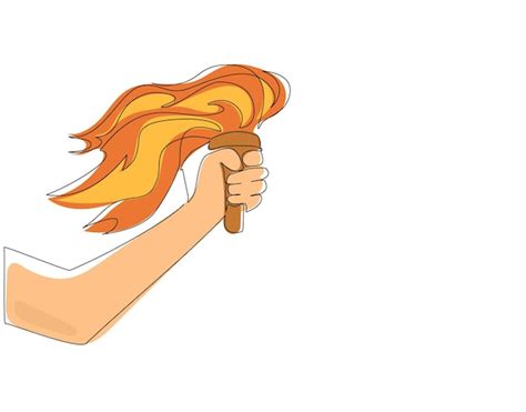 Premium Vector Single Continuous Line Drawing Torch In Hand Torch Flat Icon On White