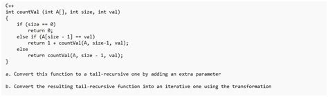 Solved C Int CountVal Int A Int Size Int Val If Chegg Com