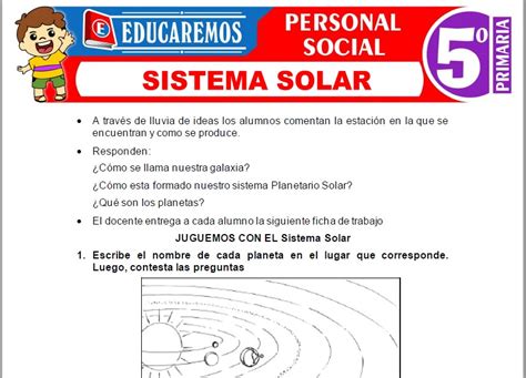 Sistema Solar Para Quinto De Primaria Fichas Gratis 📚