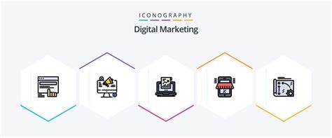 digital marketing 25 filledline icon pack including shop mobile