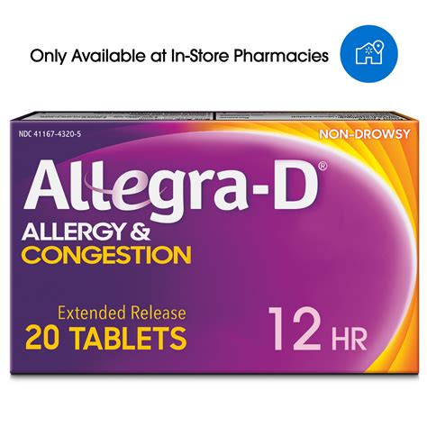 Allegra D 12hr Non Drowsy Allergy Relief And Nasal Decongestant 20 Ct
