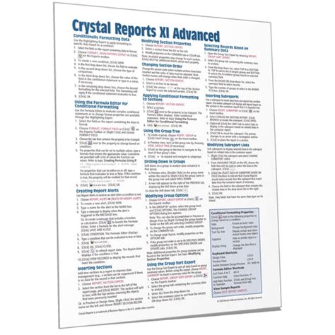 Crystal Reports Xi 11 Quick Reference Cheat Sheet Card Beezix