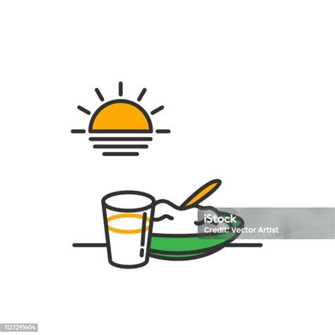 Iftar 또는 일몰입니다 빠른 기호를 나누기 이슬람 라마단과 아이드 알 피트 르 축제에 대 한 간단한 Monoline 아이콘 스타일 0명에 대한 스톡 벡터 아트 및 기타