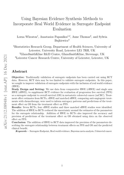 pdf using bayesian evidence synthesis methods to incorporate real