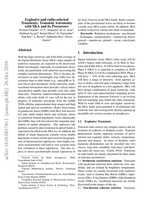 Pdf Explosive And Radio Selected Transients Transient Astronomy With Ska And Its Precursors