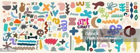 메가 세트 손으로 그린 순진하고 기괴한 다채로운 기하학적 모양과 형태 현대 템플릿 현대 인물 다양한 유기적 모양 낙서 개체 그래픽 요소 벡터 추상 일러스트 0명에 대한 스톡