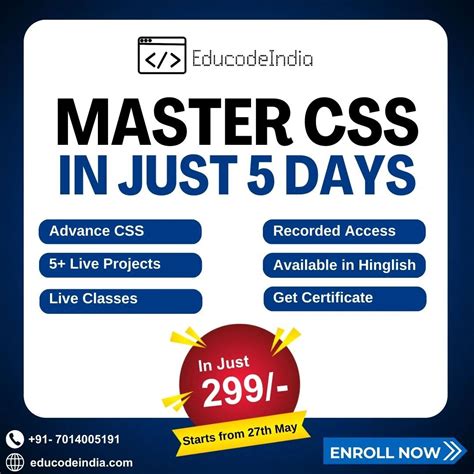 Learn Css In 5 Days With Codemasters Educode India Posted On The