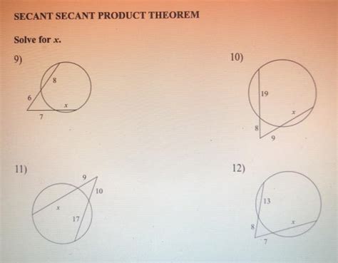 Solved Secant Secant Product Theorem Solve For X 9 10 And