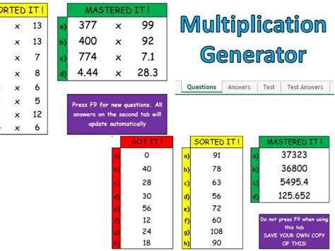 Multiplication Question Generator Excl By Jcdubbs Teaching Resources