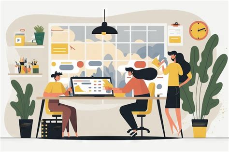 Premium Ai Image Diverse Group Of Professionals Collaborating On Laptops At A Modern Workspace