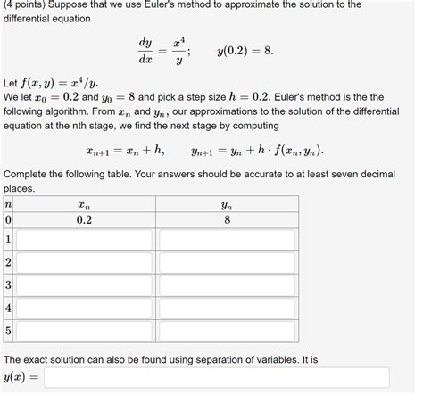 Solved Points Suppose That We Use Euler S Method To Chegg